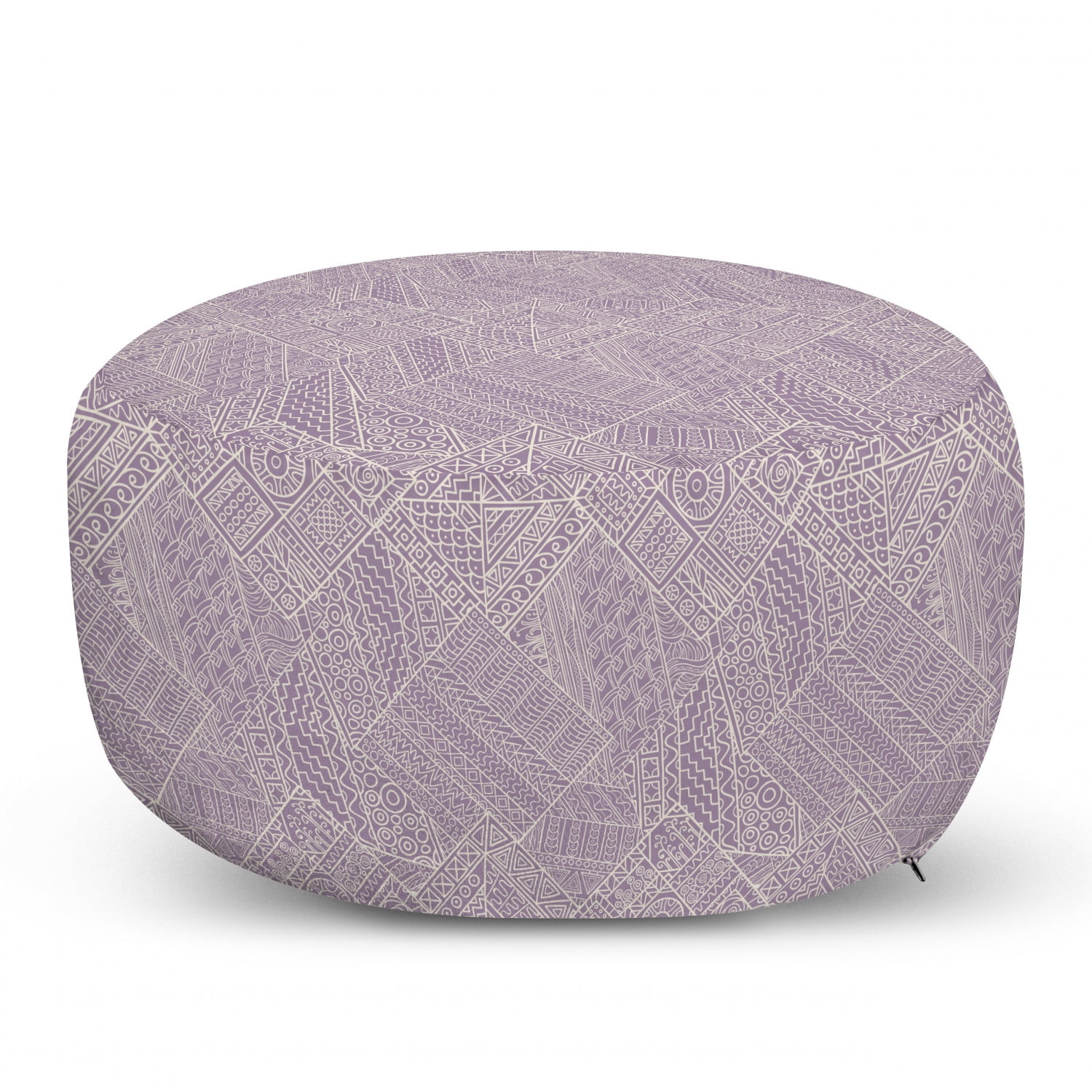 Abstract Pouf Cover with Zipper, Hand Drawn Zigzags Circles Geometric ...