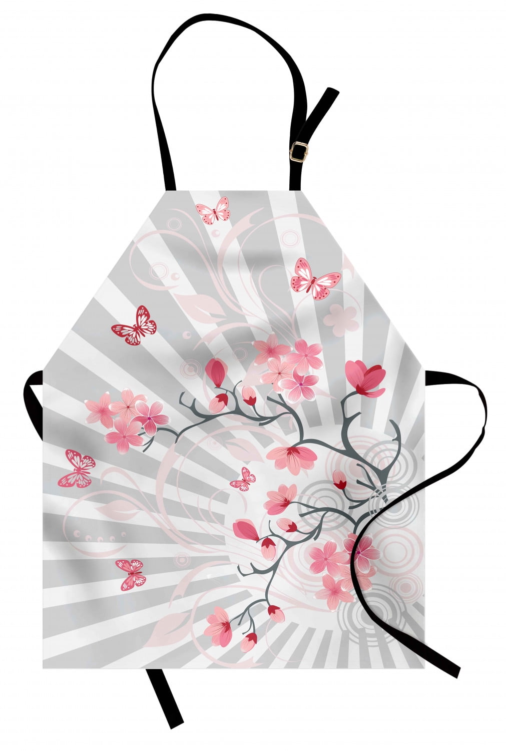 Nature Apron Cherry Blooming Butterflies on Stripes Sun Rays Curvy ...