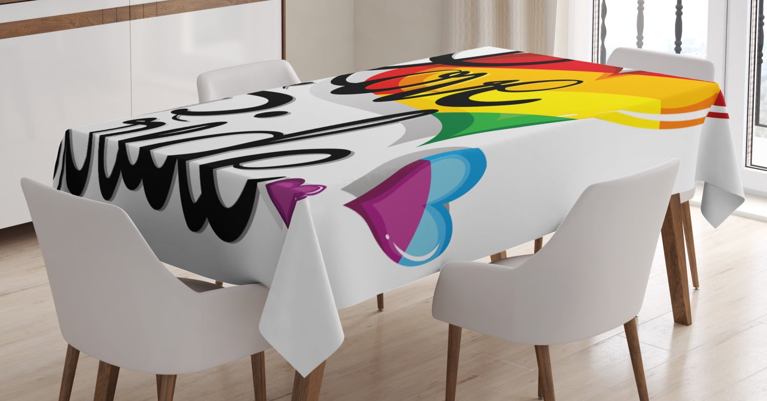 Ambesonne Pride Tablecloth Rectangular Table Cover, Big Little Hearts ...