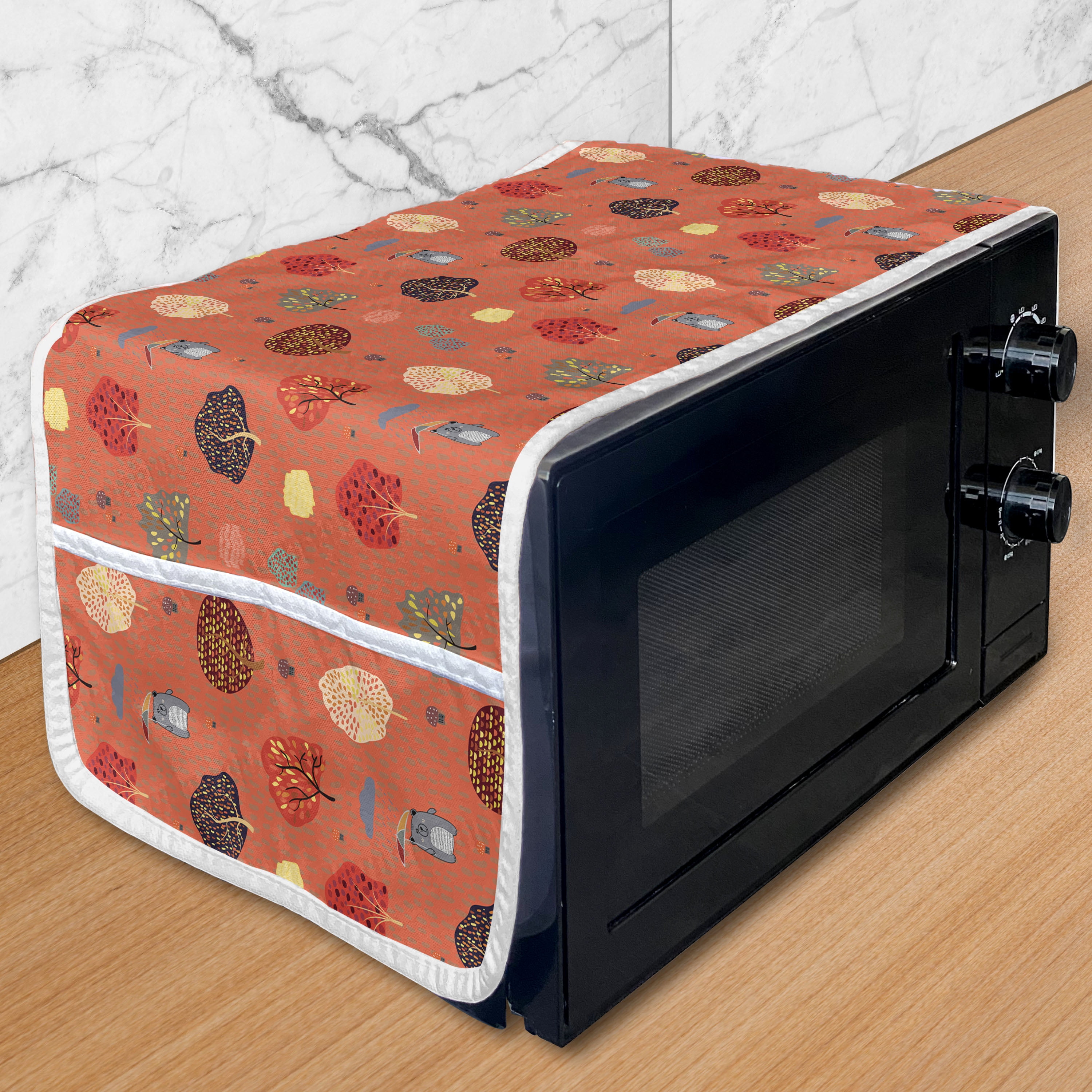 Cartoon Microwave Oven Cover, Bear Holding Umbrella in a Rainy Autumn ...