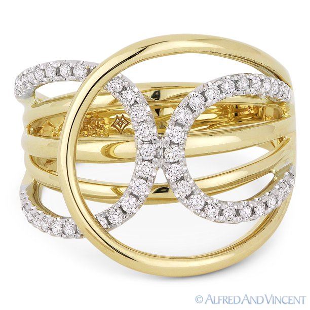 0.33ct Diamond Right-Hand Overlapping Multi-Loop Statement Ring in 14k Yellow & White Gold ...