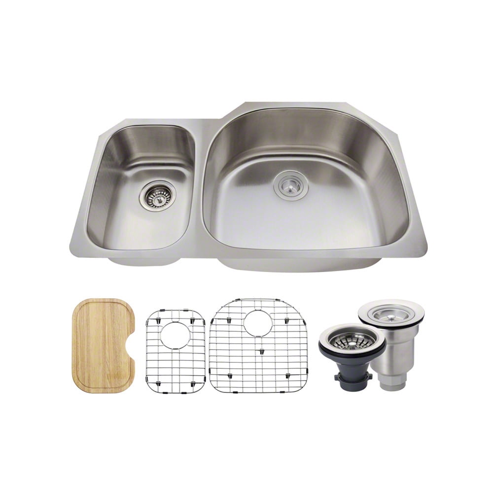 MR Direct 509R 18 Gauge Undermount Stainless Steel 35 in. Double Bowl ...