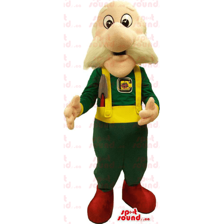 Old Man With White Moustache SPOTSOUND Mascot Dressed In Gardening ...