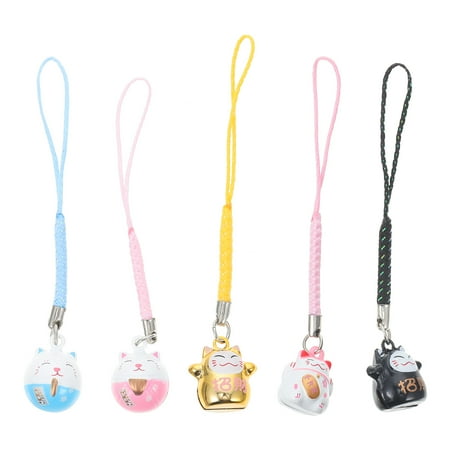 5Pcs Beckoning Cat Keychains with Bell Pet Bell Pendant Phone Lanyard ...