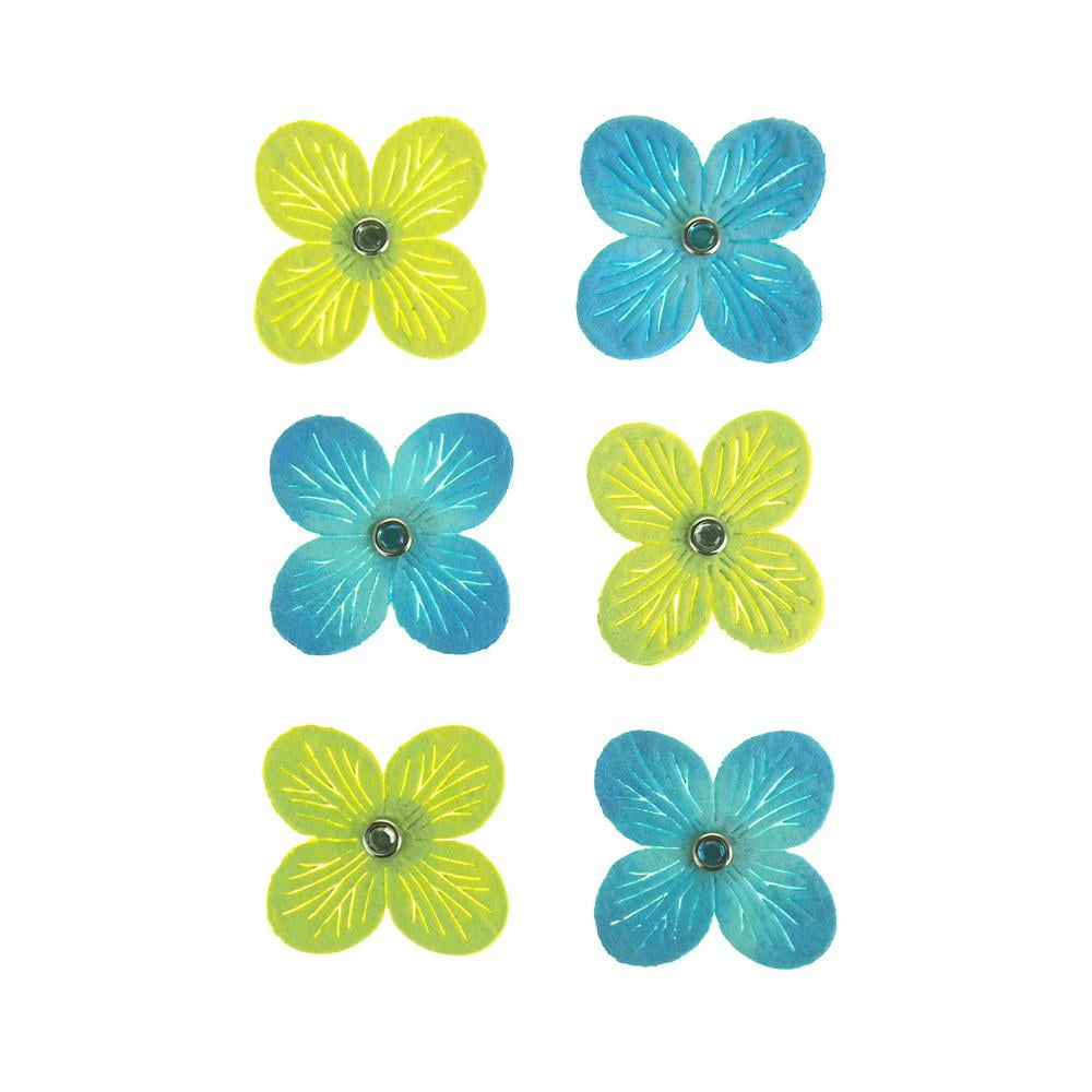 Self Adhesive Flower Embellishment 1 1 2 Inch 6 Count Sea Breeze