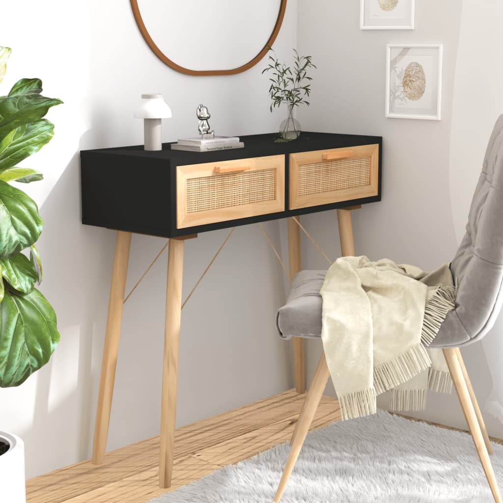 vidaXL Console Table Black 31.5"x11.8"x29.5" Solid Wood Pine&Natural ...