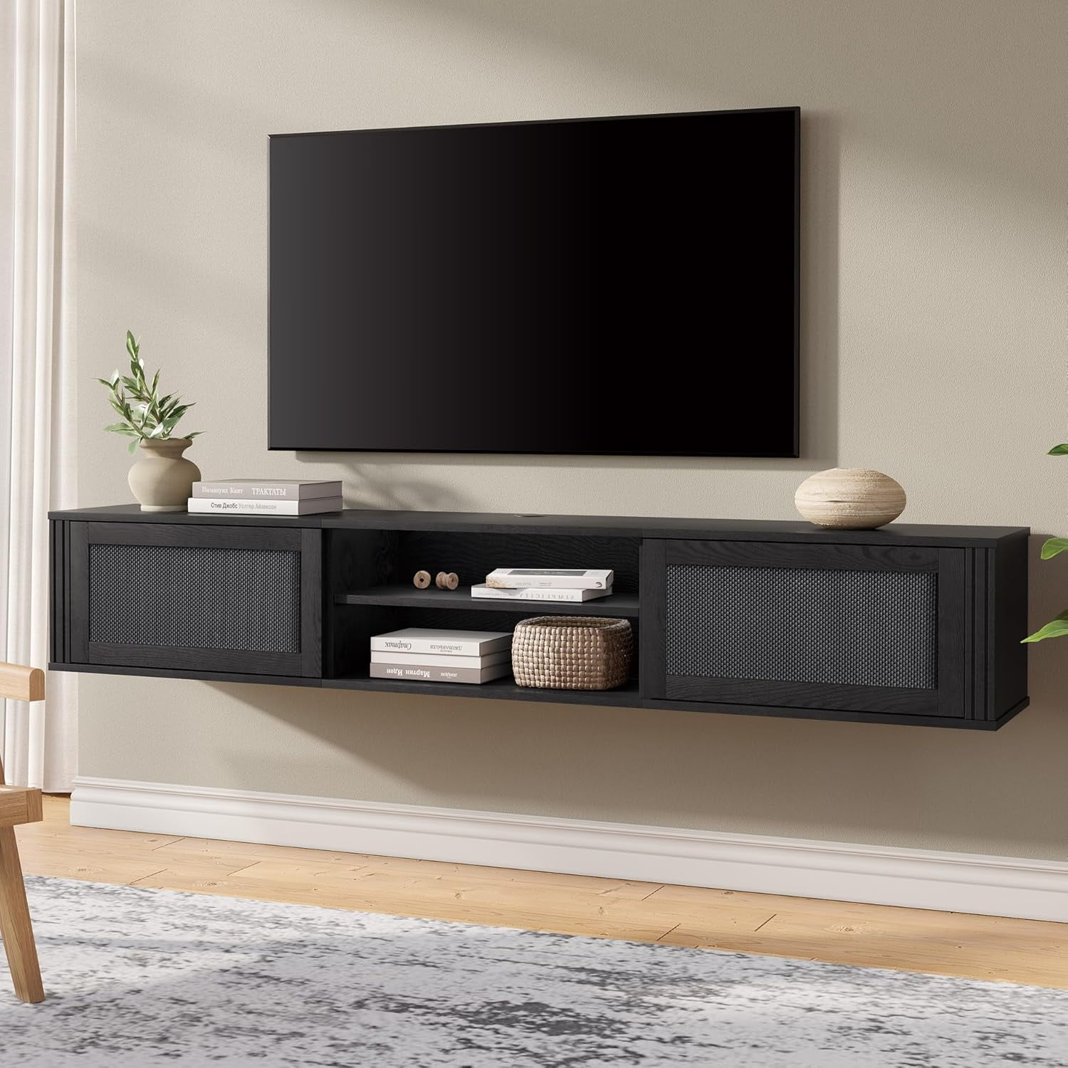 Click here for Fitueyes 2-Tier Floating Tv Stand With Power Outle... prices