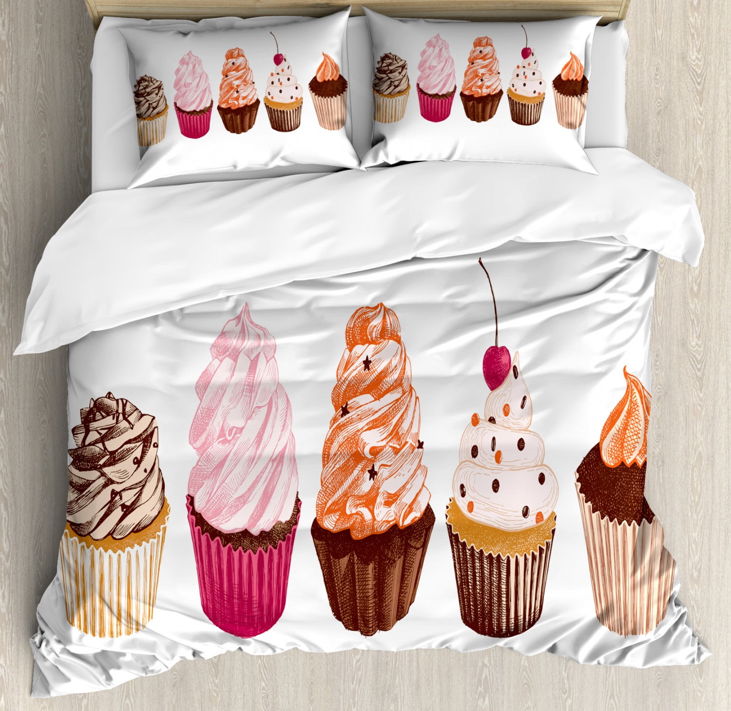 Cupcake Duvet Cover Set Queen Size, Different Flavored Cakes Kitchen ...