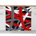 Abstract Art Cabinet Curtains 10" W x 11" L Red White Black Gray Line ...