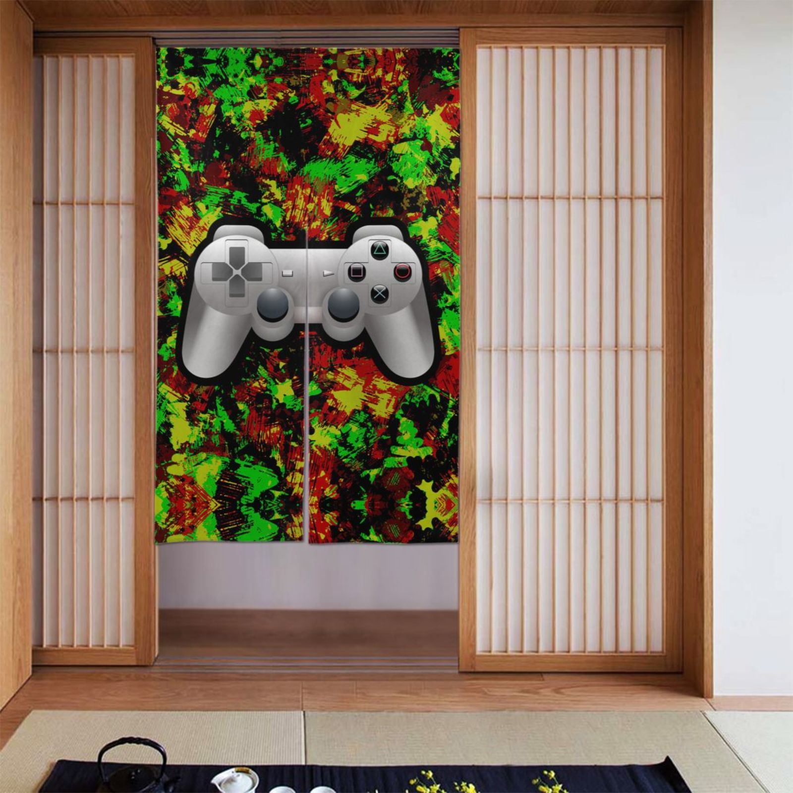 Doorway Drape Split Curtains, Silver Graffiti Game Controller Room ...