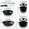 10 count Black Pots and Pans Set Non , Cookware Sets Detachable Handle ...