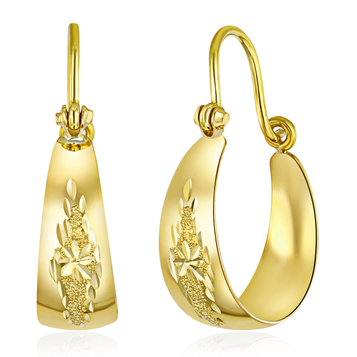 Wellingsale Ladies 14k Yellow Gold Polished Etched Bangle Hoop Earrings ...