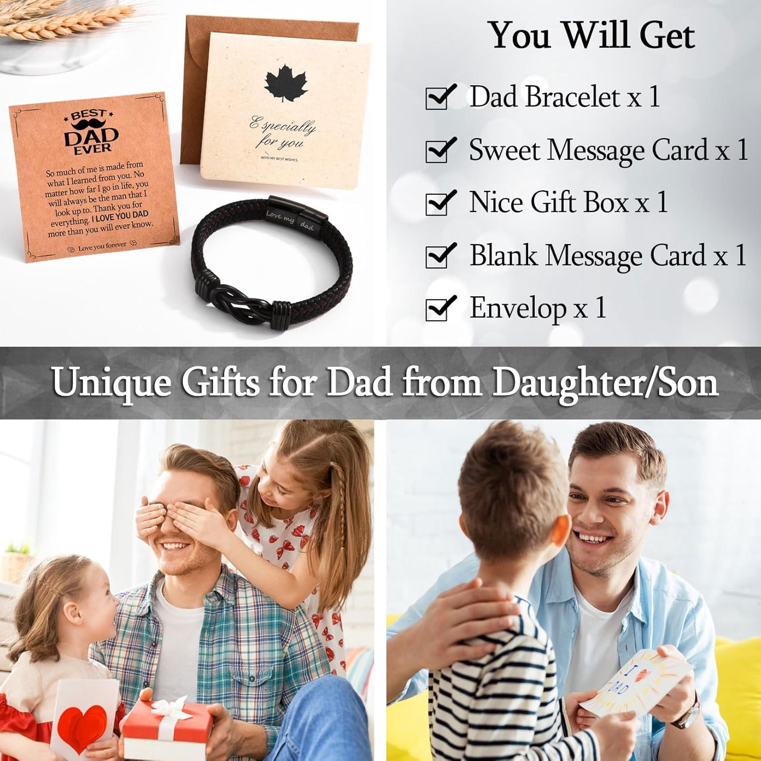 Presents For Men ZZLTAWS En Leather Bracelet Gifts For Son Grandson An ...
