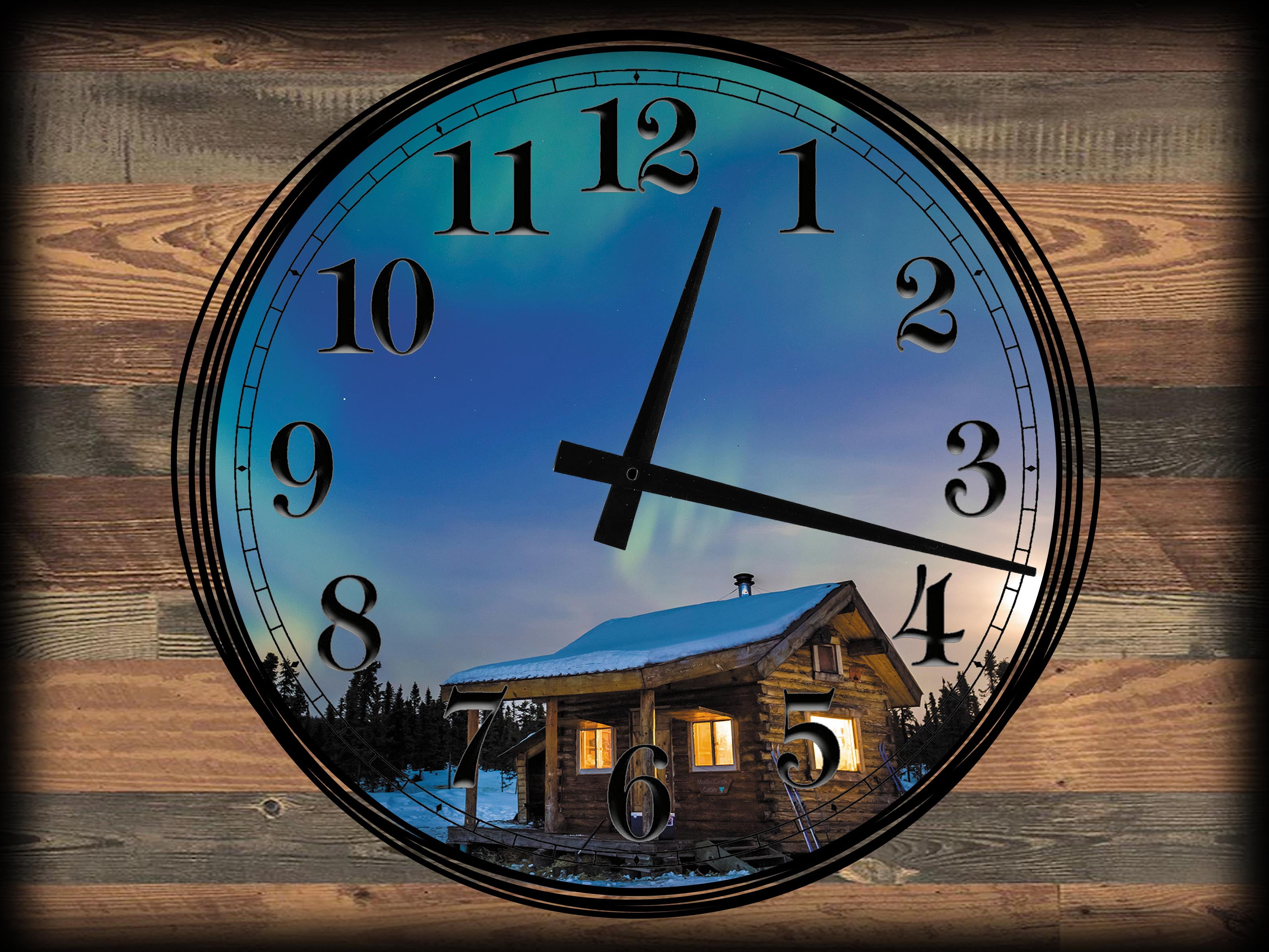 Large Wall Clock On Canvas Art Alaska Sky Behind Cabin Aurora Borealis large-wall-clock-on-canvas-art-alaska-sky-behind-cabin-aurora-borealis