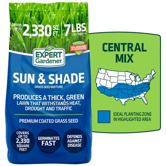 Expert Gardener Sun and Shade Southern Grass Seed Mix, 7 lb, covers up ...