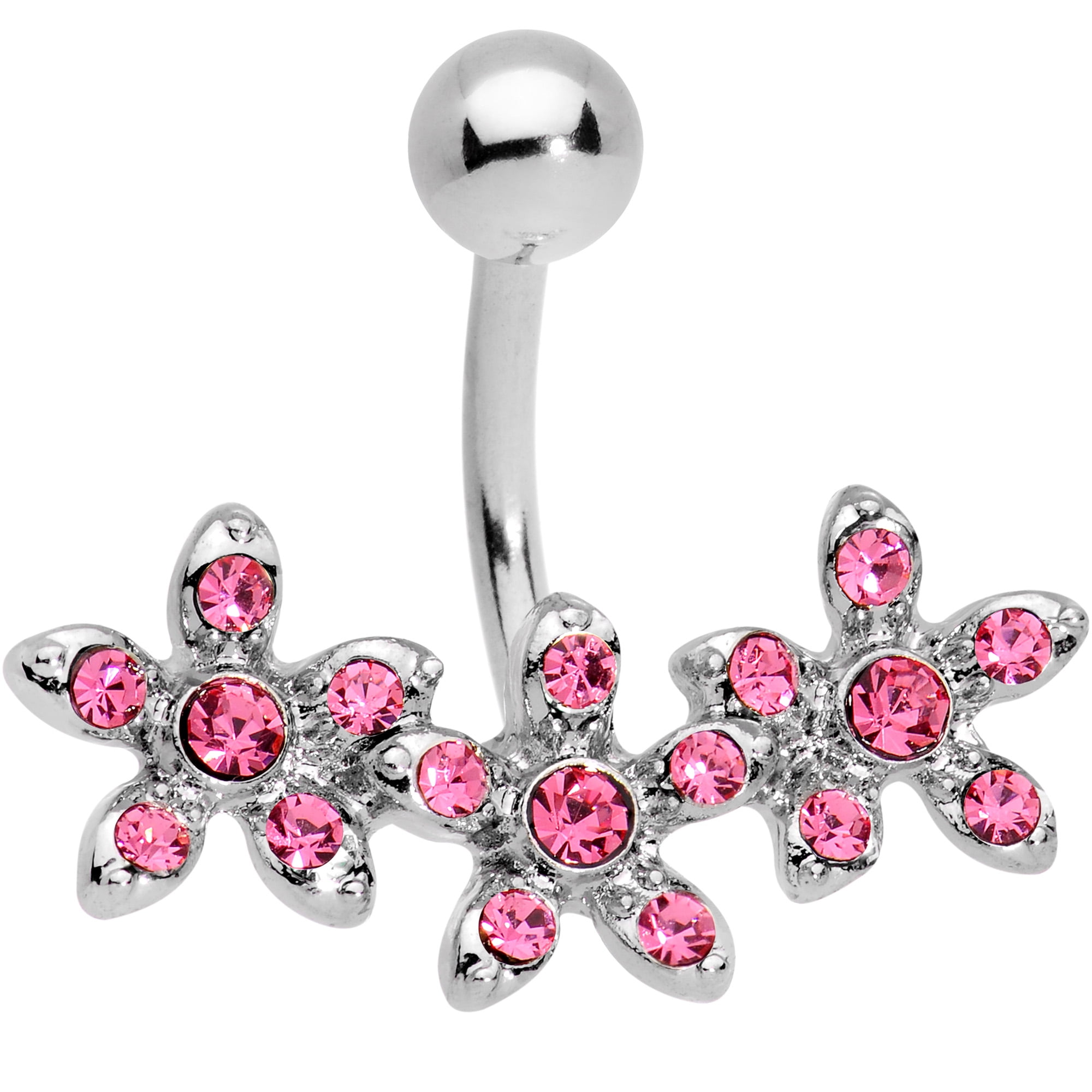 Body Candy Steel Pink Accent Triple Flower Belly Button Ring - Walmart.com