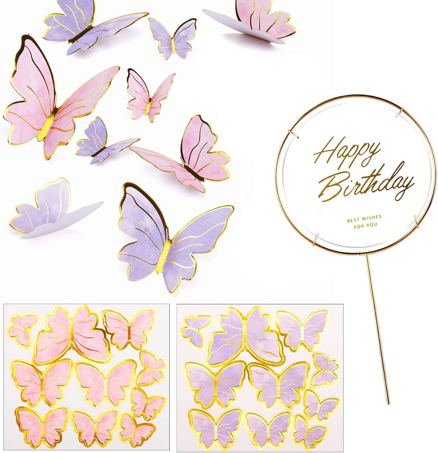 Ofocase 20PCS Butterfly Cake Toppers 3D Butterfly Cake Decorations for ...