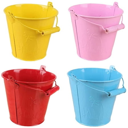 HTCM Metal Buckets for Kids 4 Pack Mini Tin Pails with Handles Assorted ...