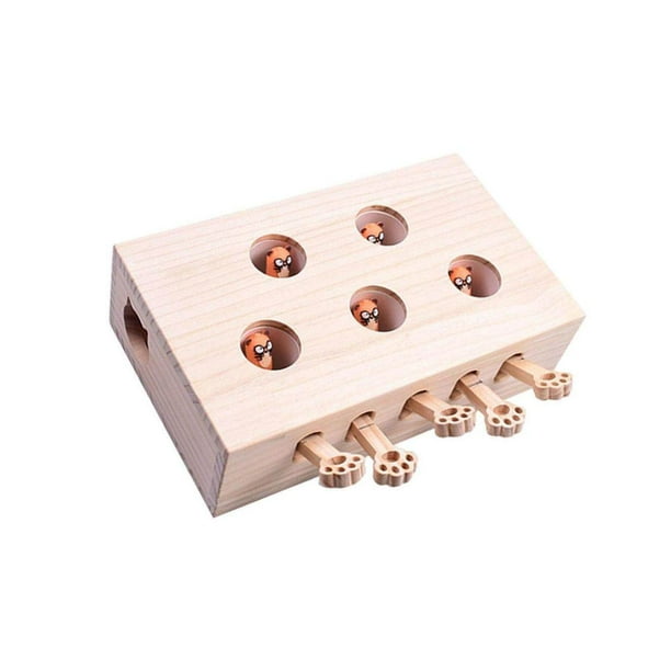 Cat Tease Punch Funny Interactive Toys Wood Whack Mouse Five Holes Pet ...