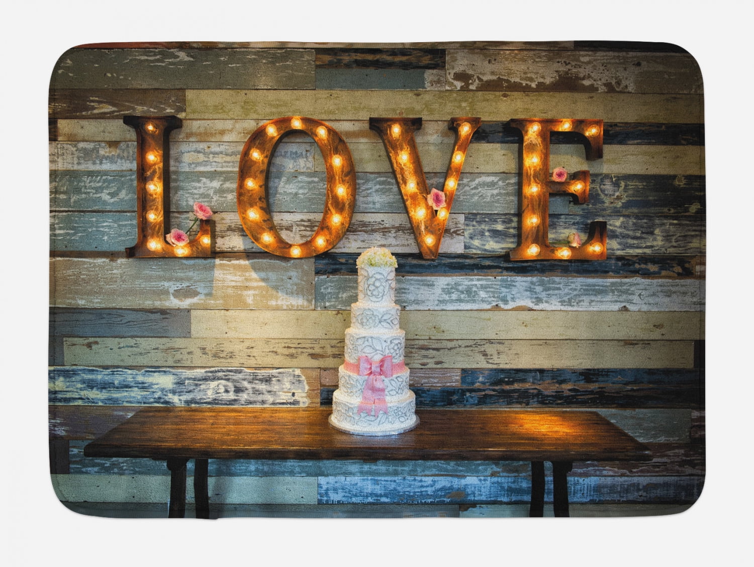 Wedding Bath Mat, Celebration Wedding Cake wtih the Word Love as Sinage ...
