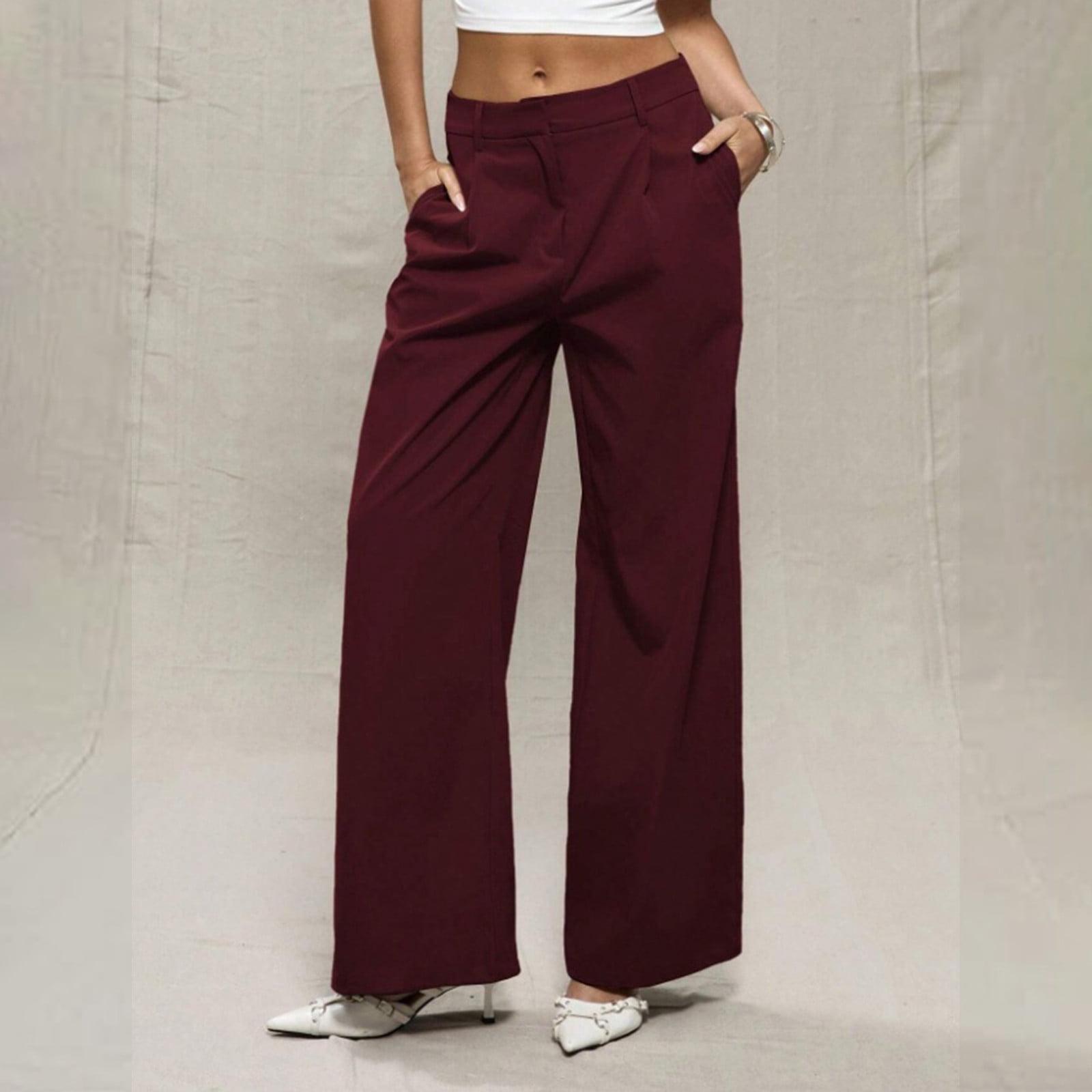 Click here for Timegard Suit Pants Women Wide Leg Mid Waist Ruche... prices