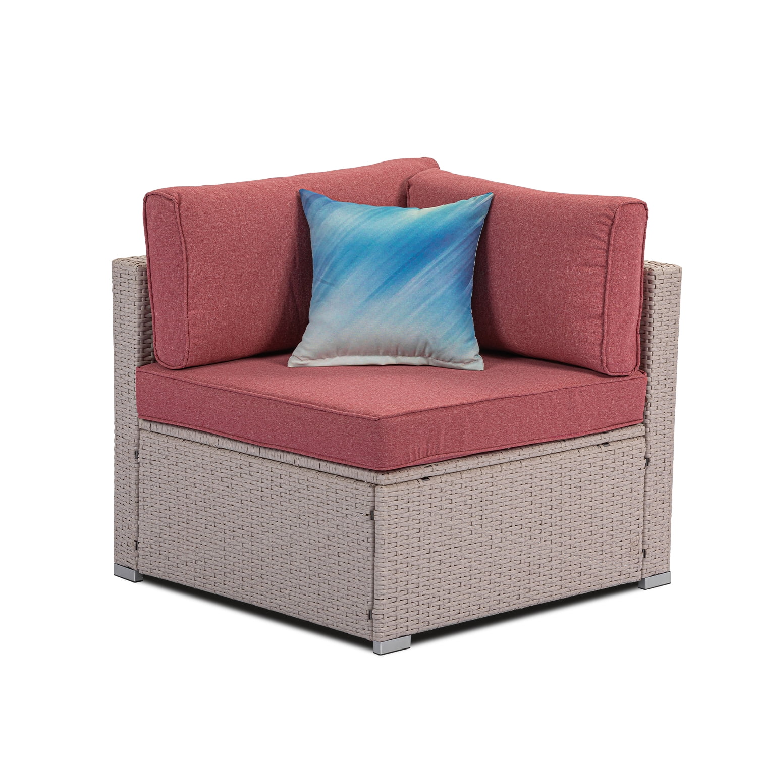 COSIEST Outdoor Furniture White Wicker Right Corner Chair with Red ...