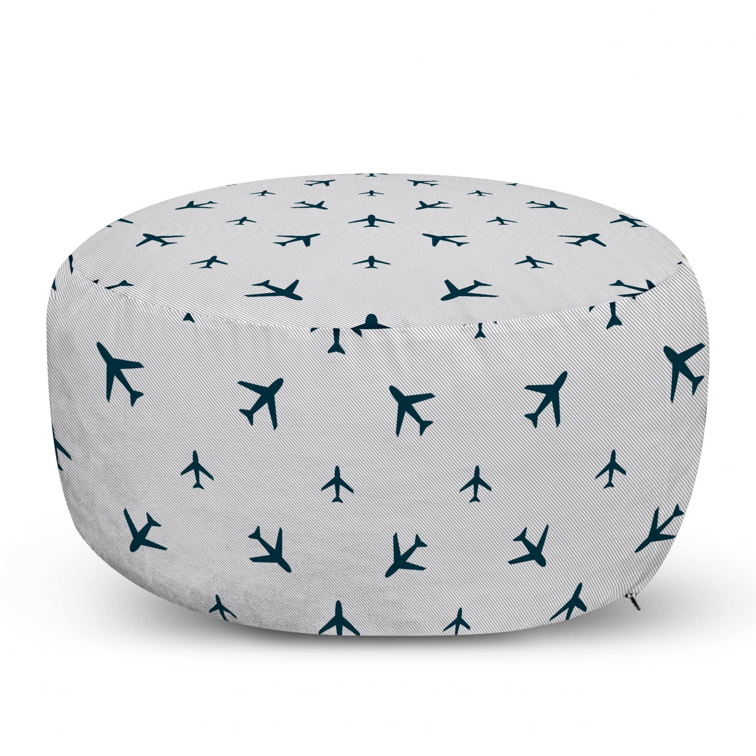 Airplane Pouf Cover with Zipper, Diagonal Stripes Travel Silhouettes ...