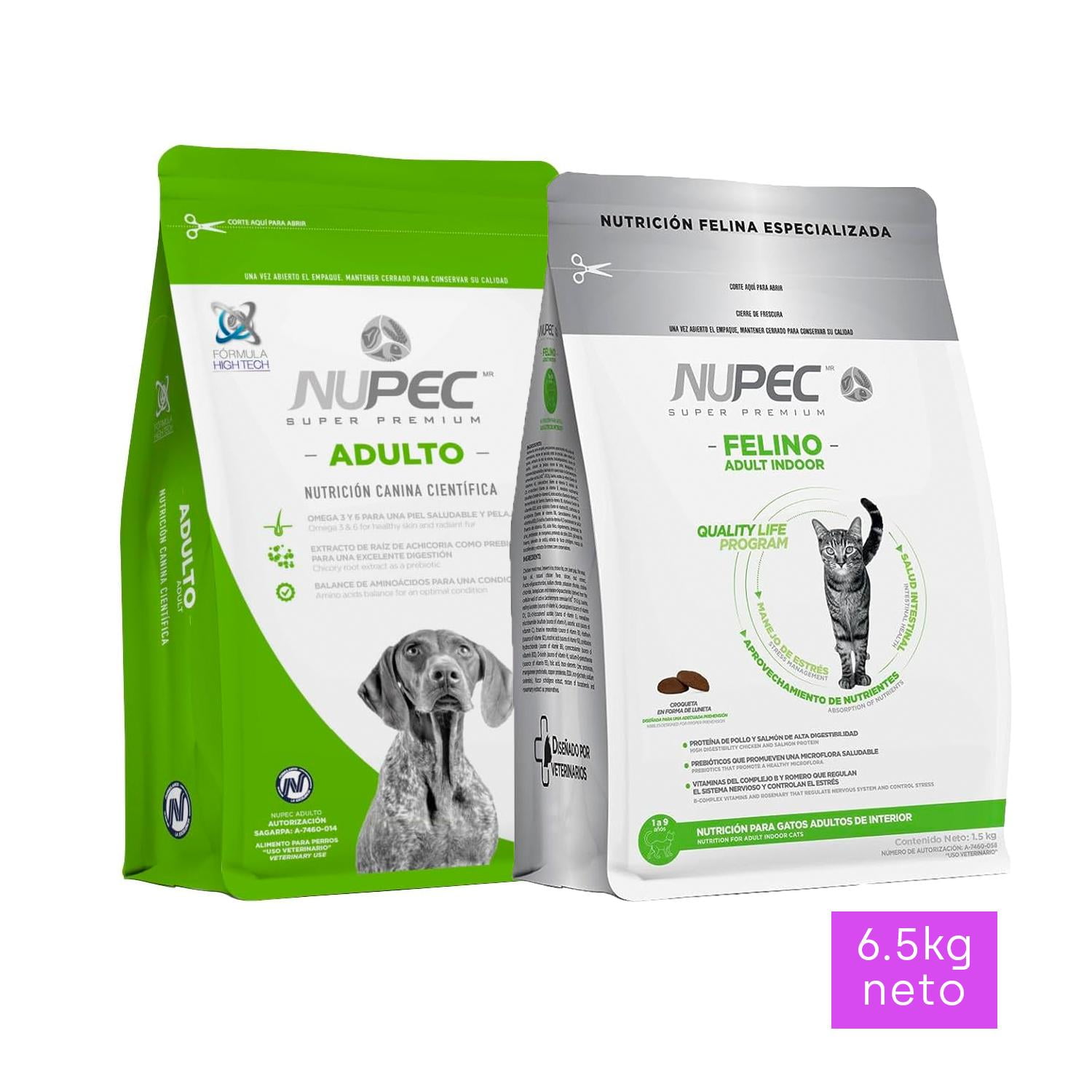 Pack de Croquetas para perro Nupec Adulto de 5Kg y Felino Adulto Indoor de 1.5Kg Nupec Perro ...