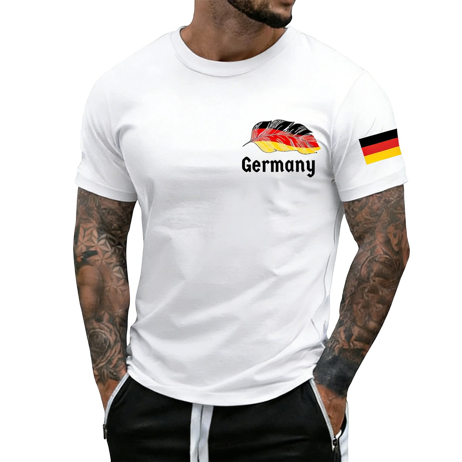 PMVFHDE Mens Short Sleeve T-Shirt Germany Fan Crew Neck Short Sleeve ...