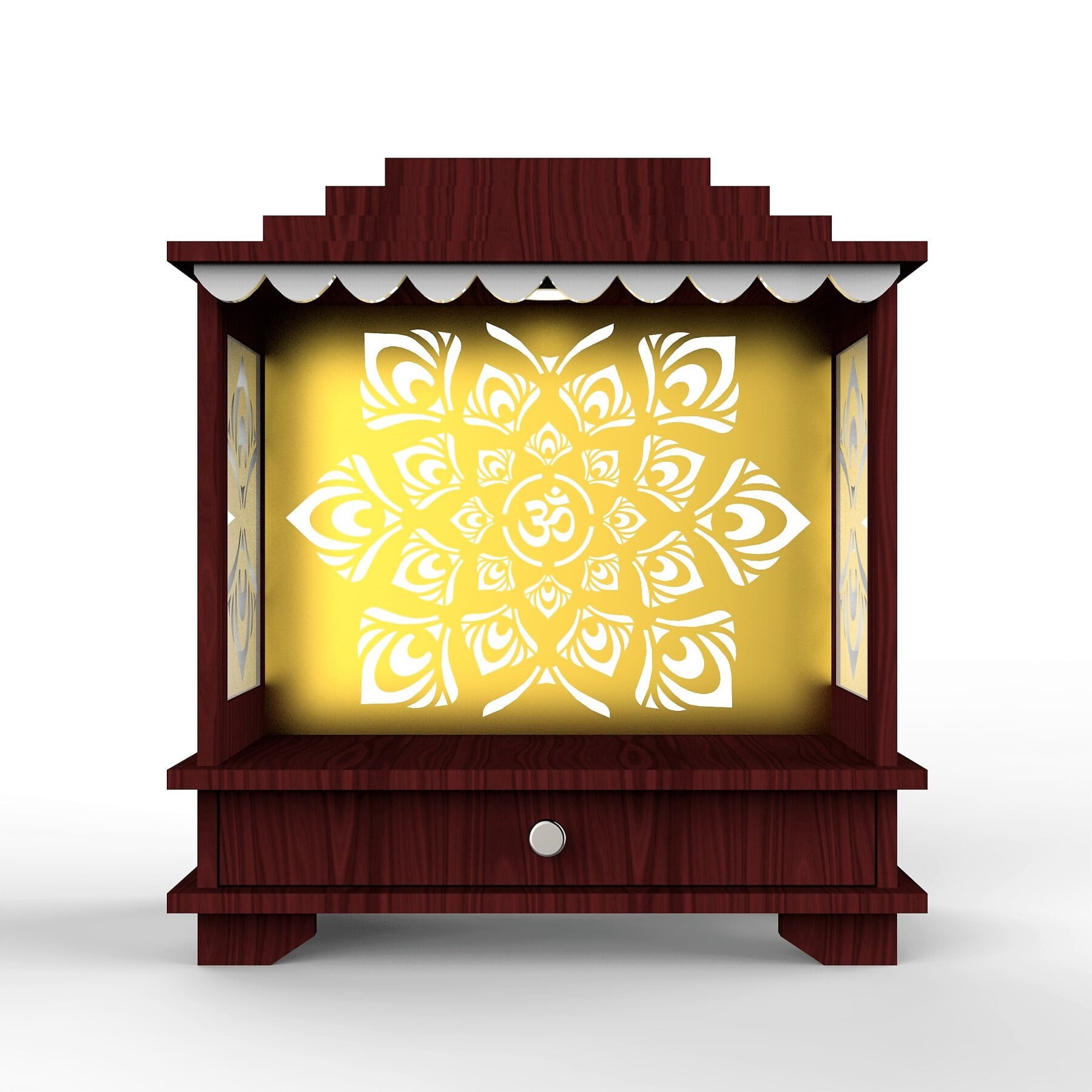 Wooden Brown Temple For Home With LED Lights / Designer Mandir With ...
