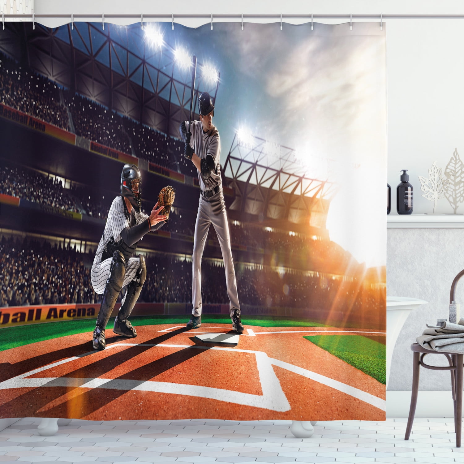 Ambesonne Teen Room Shower Curtain, Baseball Player Game, 69"Wx75"L ...