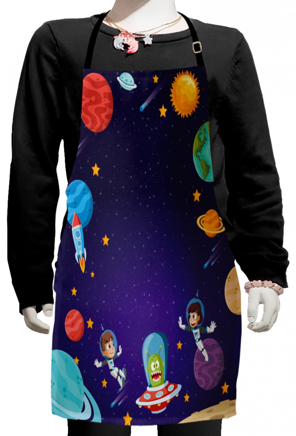 Alien Kids Apron, Outer Space Themed Cartoon Astronaut Traveling ...