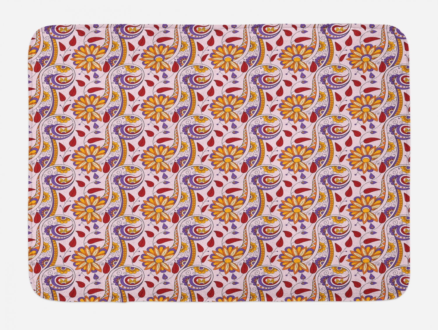 Ethnic Bath Mat, Persian Paisley Motifs and Leaves with Traditional ...