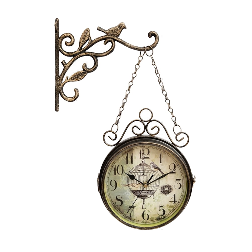 NUOLUX Iron Art Bird Shape Wall Clock Retro Double-face Wall Clock ...