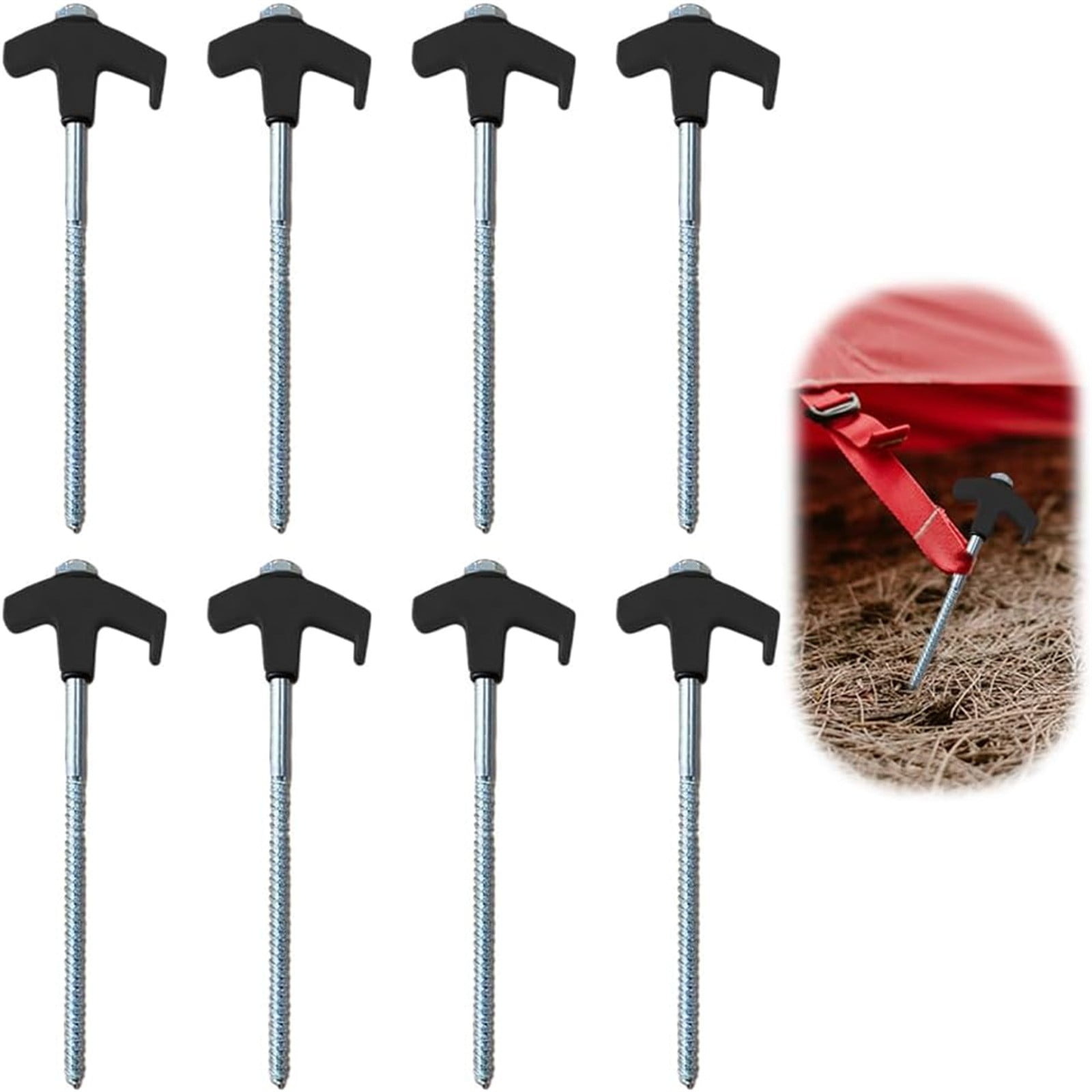 4 PCS 8" Screw In Tent Stakes Ground Screw In Drillable Tent Stakes ...