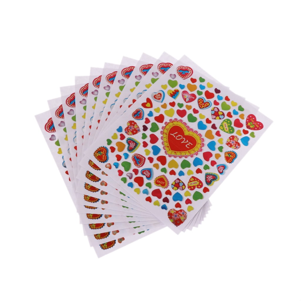 SUNRI 10 Sheets Heart Stickers Love Decorative Sticker Kids Envelopes ...
