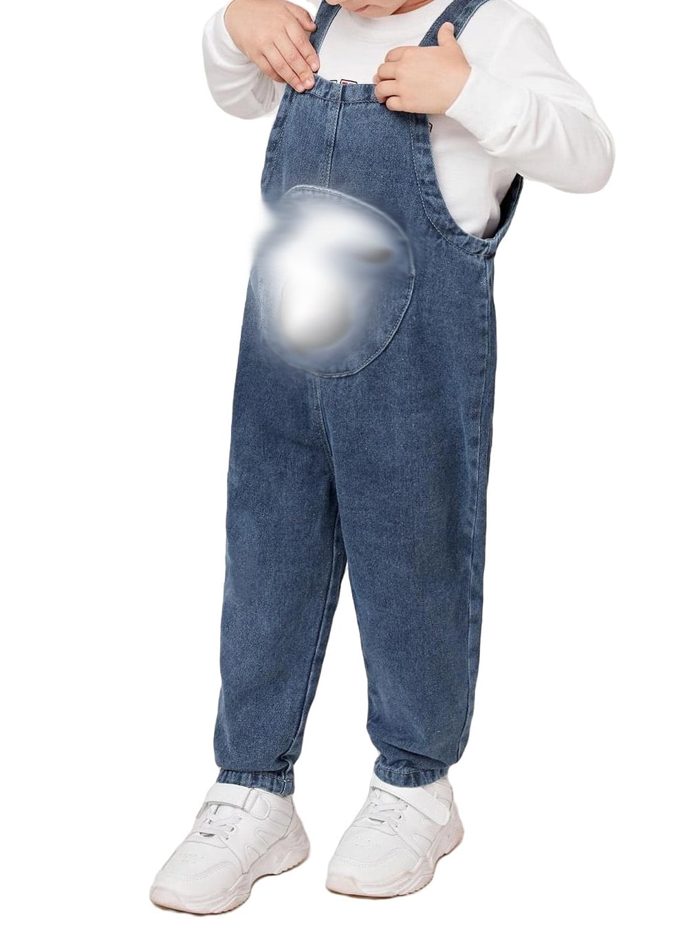 Casual Cartoon Straps Overall Sleeveless Medium Wash Toddler Boy Denim ...