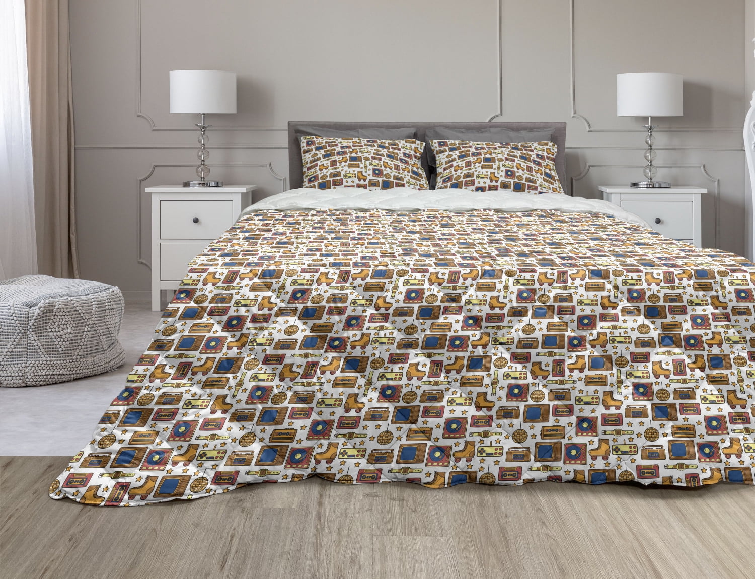 90s Comforter & Sham Bedding Set, 90s Theme with Old Style House ...