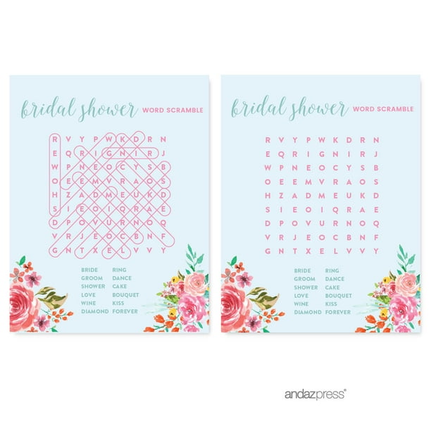 Wedding Pink Roses English Tea Party, 20-Pack Word Search Bridal Shower ...