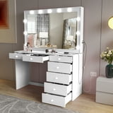 Ember Interiors Polly Modern White Painted Vanity Table, Lights, USB ...