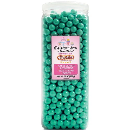 Sweetworks Celebrations Shimmer Turquoise Candy Sixlets Jar, 30 Oz ...