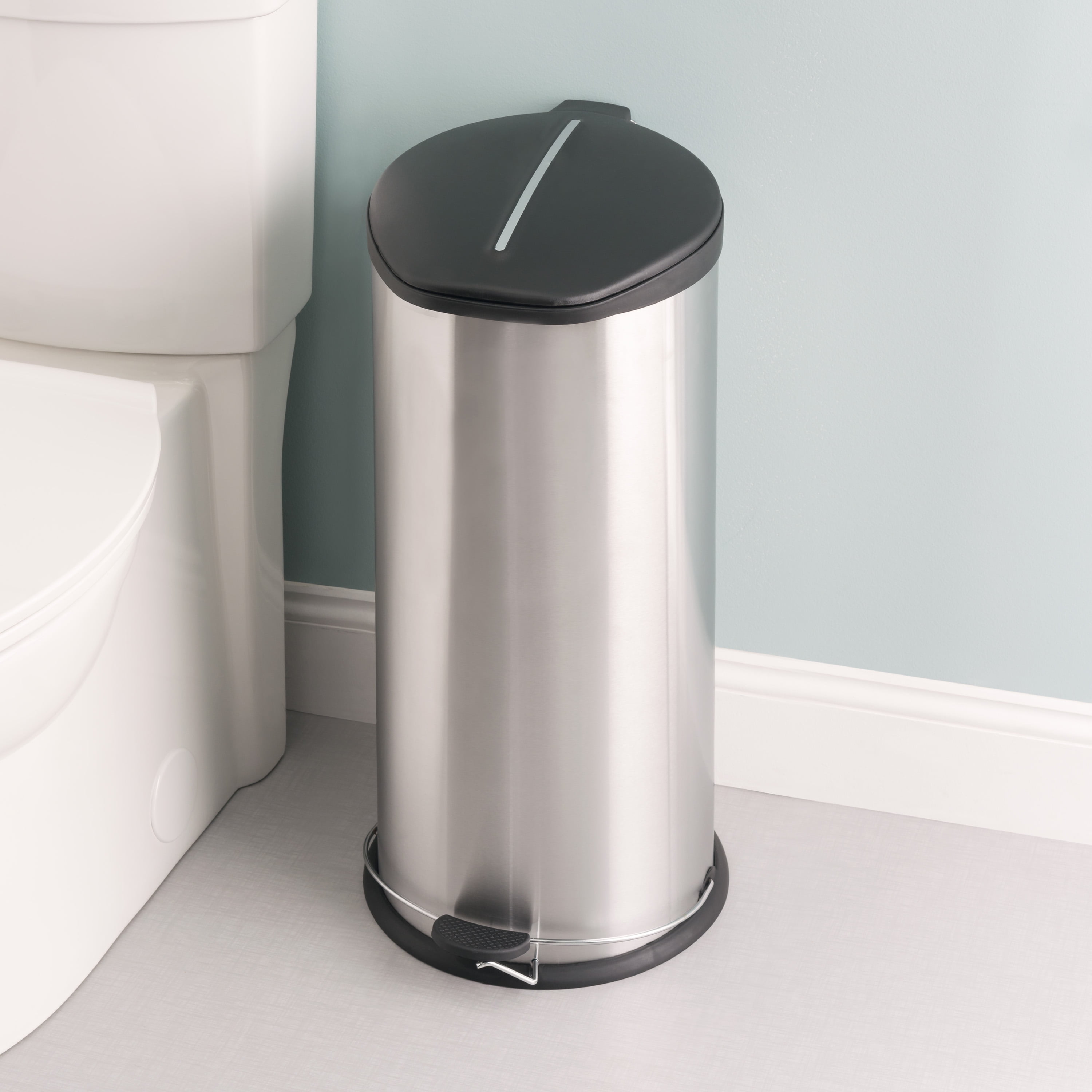 Home Basics 30 Liter Brushed Stainless Steel with Plastic Top Bathroom ...