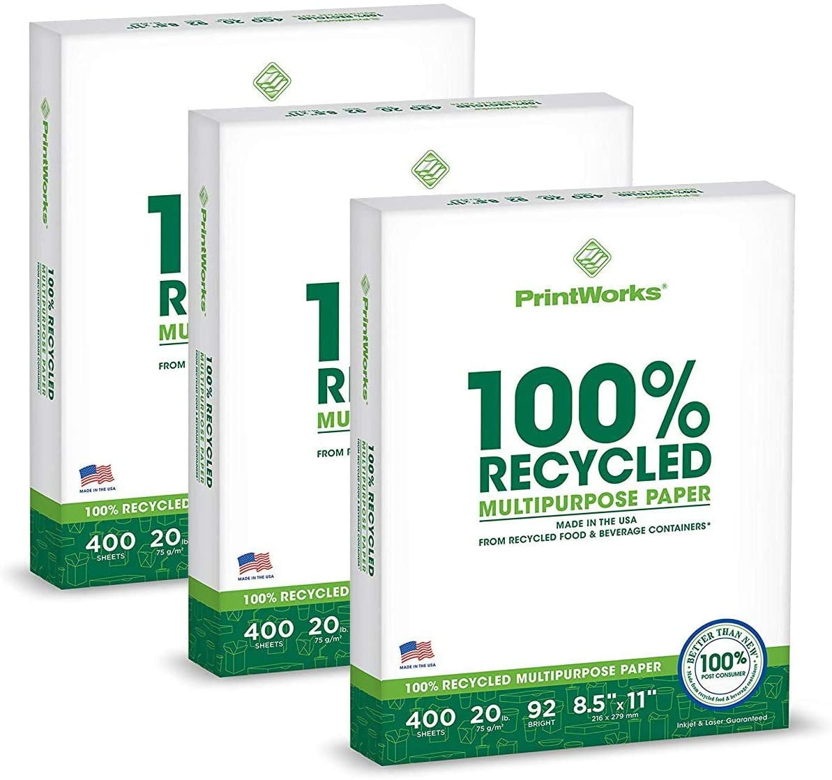 Printworks 100 Percent Recycled Multipurpose Paper, 20 Pound, 92 Bright ...