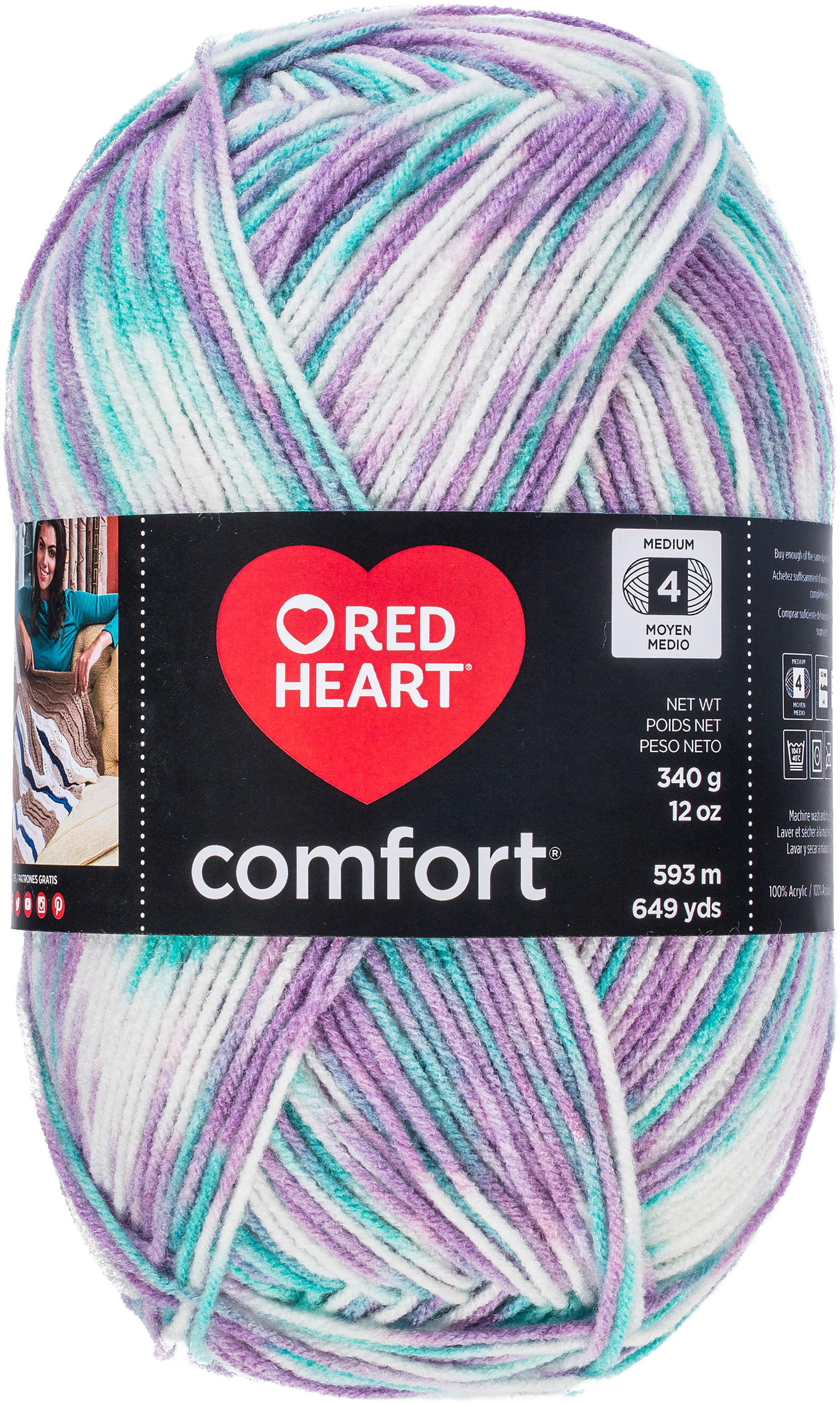 Red Heart Comfort Yarn-White, Violet & Mint Print - Walmart.com