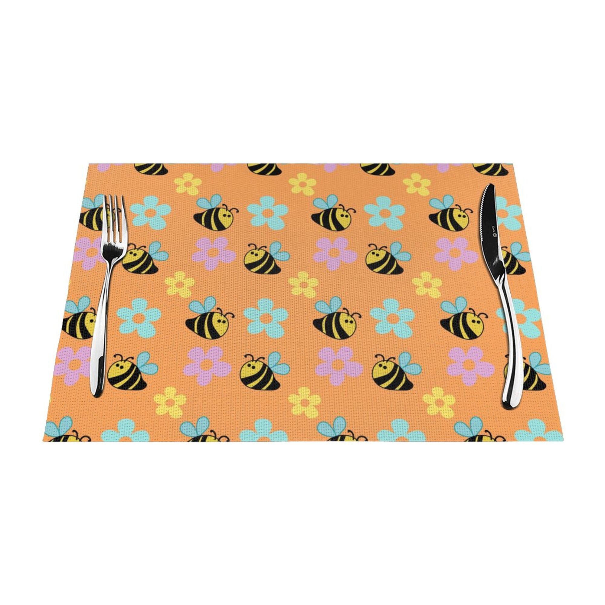 XMXY Woven Placemats Set of 6 PCS, Bees Seamless Table Mats Washable ...