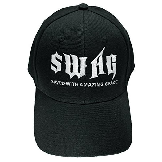 Christian Baseball Cap SWAG Saved with Amazing Grace Black Hat and ...