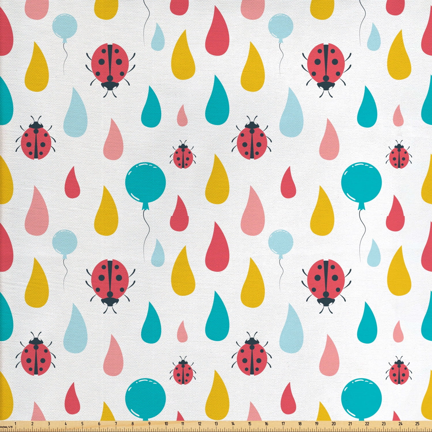 Ladybug Upholstery Fabric by the Yard, Flat Design Theme with Colorful ...