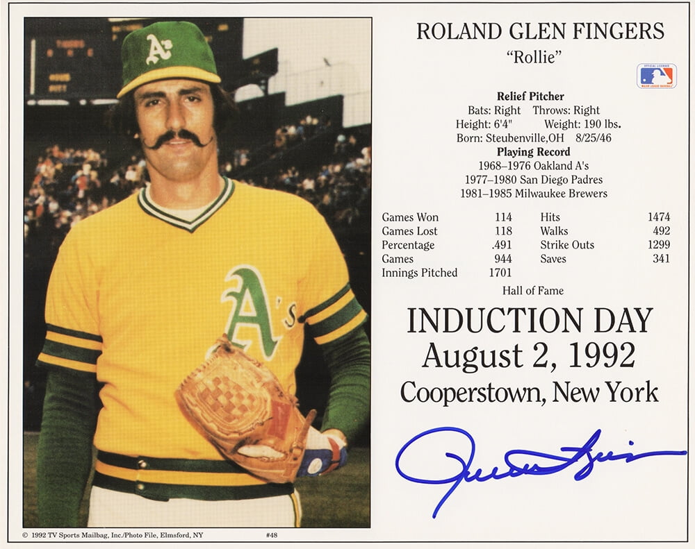 Rollie Fingers Signed Oakland A's Hall of Fame Induction Day 8x10 Photo ...