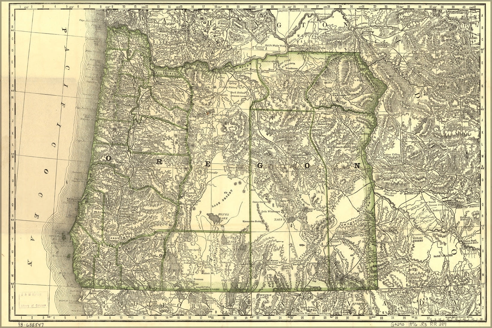 24"x36" Gallery Poster, map of Oregon showing the railroads 1876 ...