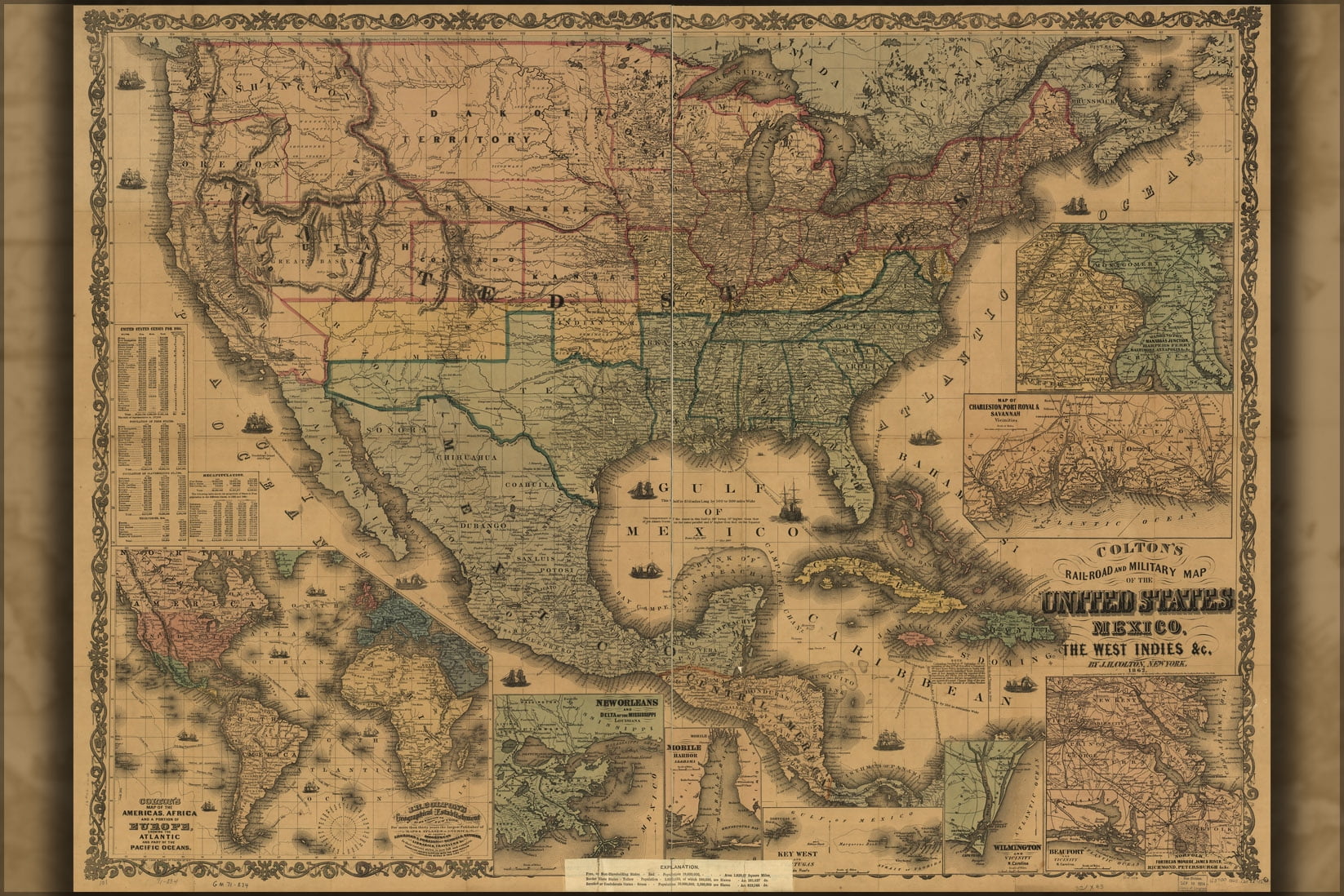 24"x36" Gallery Poster, military map United States Mexico cuba 1862 ...